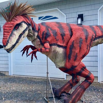 China Animatronic red velociraptor dinosaur costume in outdoor show for sale
