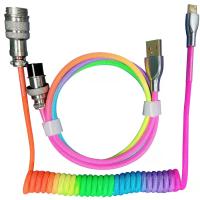 China USB Type C Coiled Mechanical Keyboard Cable 90cm Rainbow 4.8mm OD Gold Plated Connector for sale