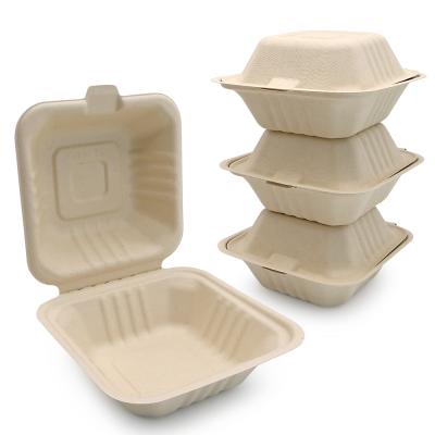 China 6 Inch 500ml Customizable Biodegradable Sugarcane Paper Bagasse Hamburger Packaging Box for sale