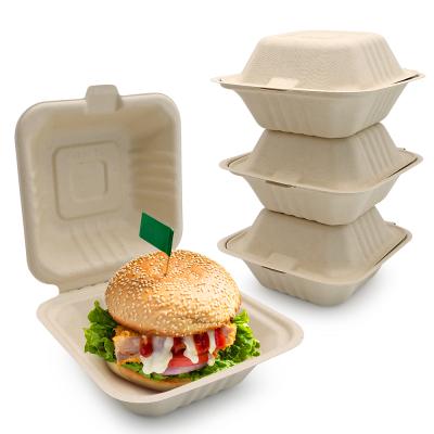 China Water And Oil Resistant Sugar Cane Bagasse Takeaway Dinnerware Burger Boxes Biodegradable And Compostable for sale