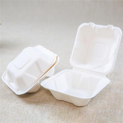 China Water and Oil Resistant Biodegradable Takeaway Sugar Cane Eco Friendly Bagasse 6 Inch Paper Boxes Food Container Tableware for sale