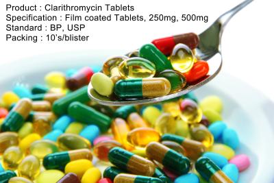 China Clarithromycin Tablets Film coated Tablets, 250mg, 500mg Oral Medications Antibiotics for sale