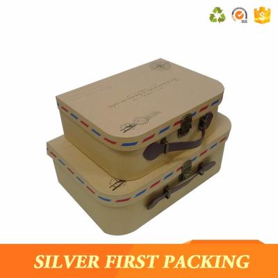 China Silverfirst Cardboard Suitcase Paper Material Kraft Brown Color Kids Suitcase Paper Gift Box for sale