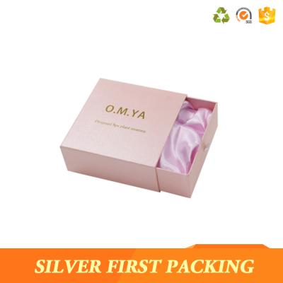 China Silverfirst Cardboard Drawer Box Fancy Paper Slide Box with Ribbon Wallet Storage Box for sale