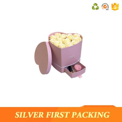 China Silver First  Custom Luxury heart flower rose cardboard boxes with drawer for sale