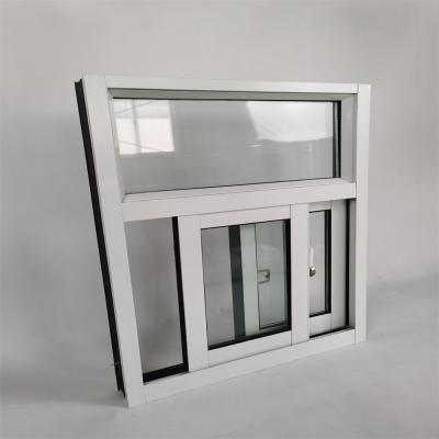 China Glijdend open aluminium venster met blauw glas en roestvrijstalen mesh fliescreen Te koop