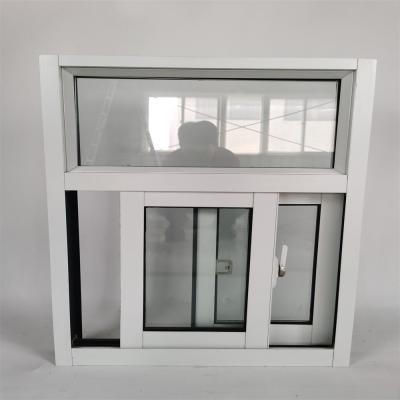 China Glijdend open aluminium venster met blauw glas en roestvrijstalen mesh fliescreen Te koop