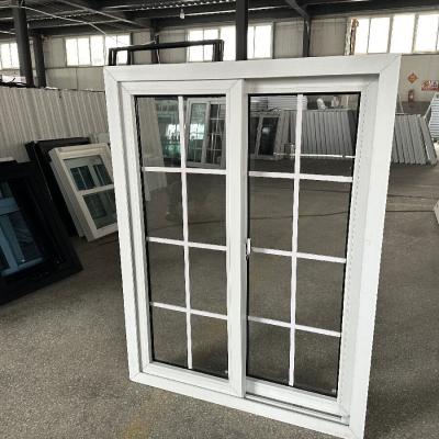 China Home Office Op maat gemaakte witte pvc ramen met grill design dubbele glazen glijven Te koop