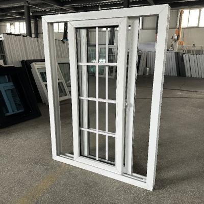 China Home Office Op maat gemaakte witte pvc ramen met grill design dubbele glazen glijven Te koop