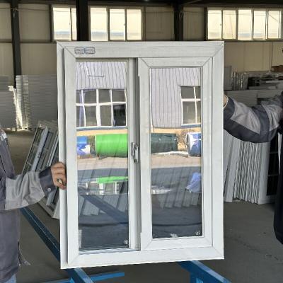 중국 슬라이딩 스타일 유럽 UPvc 인테리어 디자인 사용자 지정 그릴 디자인과 함께 두 트랙 PVC 창문 판매용
