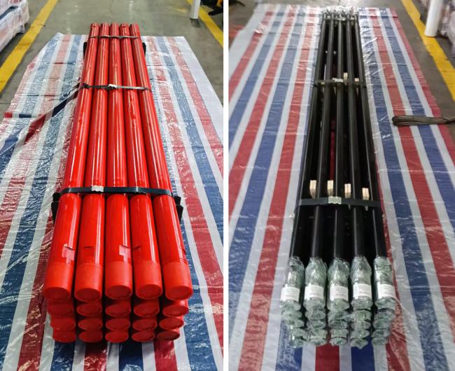 Reverse circulation drilling rod close-up showing threaded connections