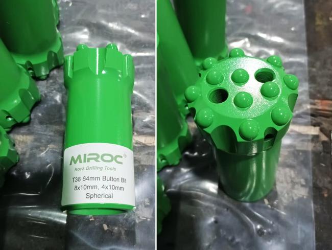 Tungsten carbide threaded button bit close-up