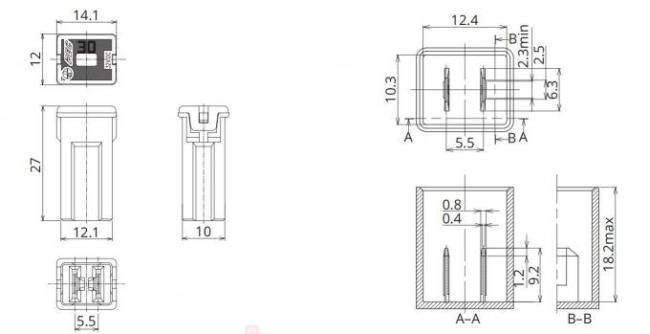 32V Slow Blow Plug In Type Cartridge Fuse SBFC-JT 20A 25A 30A 40A 50A 60A JCASE Fuse Female 1