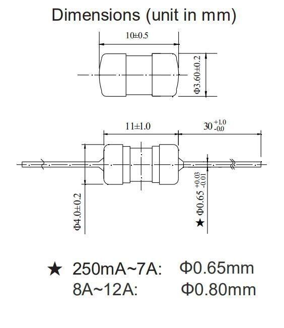 Cartridge 250V Quick Blow Fuse 3.6 X10mm Fuse Fast Acting Electrical Axial Lead 1