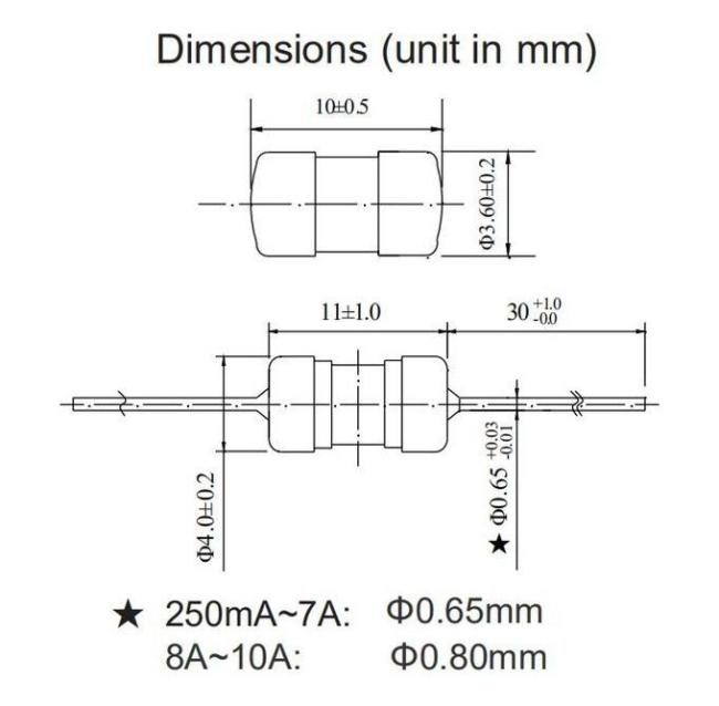 Ceramic 315mA-10A Subminiature Fuse Fast Acting Quick Blow With Legs 2