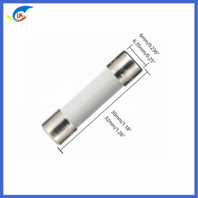 China 6.35x30mm 6X30mm Micro-tubulaire lont Keramische snelle blaas F10A/12A/15A/20A/25A/30A250V Pin Double Cap Te koop