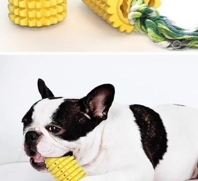 China Eco Friendly Corn Shaped Dog Toothbrush Rubber Dog Toothbrush Chew Toys With Cotton Rope for sale