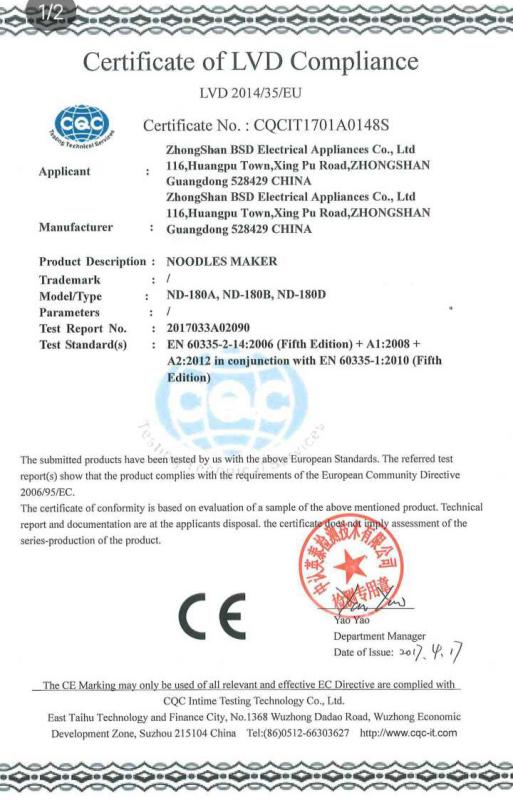 CE-LVD - Zhongshan Boxide Electric Appliance Co Ltd