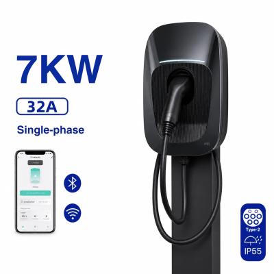 China 7kW 32A Electric Car Charger Hardwired Level 2 Smart Charging LCD Display Certified Home Use EV Charger for sale