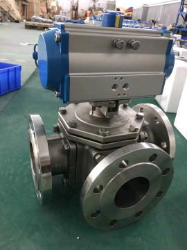 Cina Valvola a sfera pneumatica a tre vie personalizzata con attuatore standard ISO5211 DIN3337 in vendita
