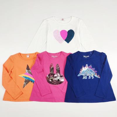 China Embroidered Technics Cute Young Girls T-Shirt with Sequins Application for sale