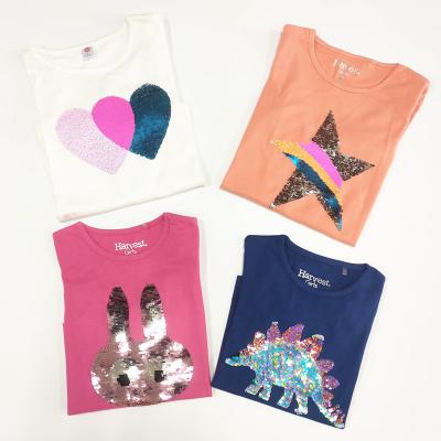China Meisjes T-Shirt met Sequin Printing Populair Langmouw Katoen/Polyester Kids T-Shirt Te koop