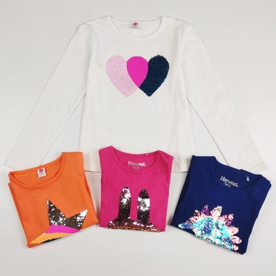 China Embroidered Technics Cute Young Girls T-Shirt with Sequins Application for sale