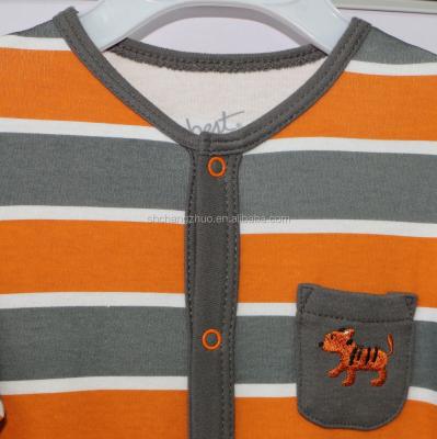 China Knitted Unisex Baby Footie Romper with Animal Patch Embroidery Snap or Zipper Opening for sale