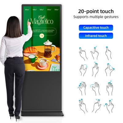 China 43 Inch Capacitive Touch Screen Digital Signage Advertising Kiosk 4K UHD Android Floor Standing for sale