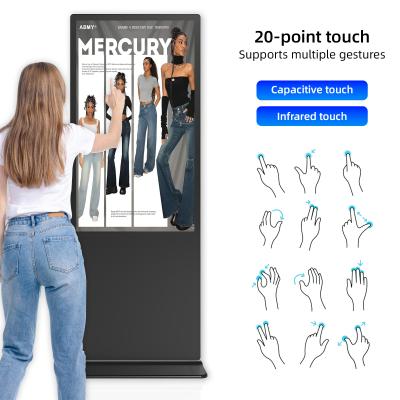 China Vertical 55 Inch Floor Standing LCD Display Capacitive Digital Signage Touch Screen Kiosk 4K UHD Android for sale