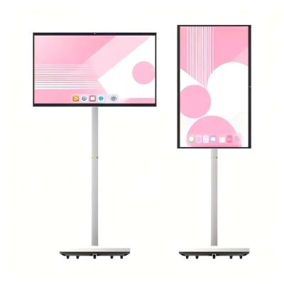 China Portable Smart TV Mobile Stand Built-In Battery With Wheels 4K UHD Commercial Display for sale