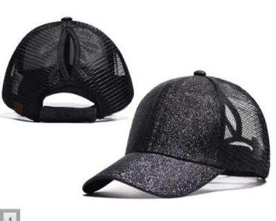 China Wholesale Adjustable mesh baseball cap Back Hole Pony Tail Snapback Cap patchwork sports sun hat with a ponytail slot for sale
