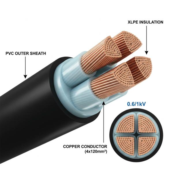 Quality Low Voltage XLPE Insulated Cable YJV 4X120mm2 Copper Power Cable for sale