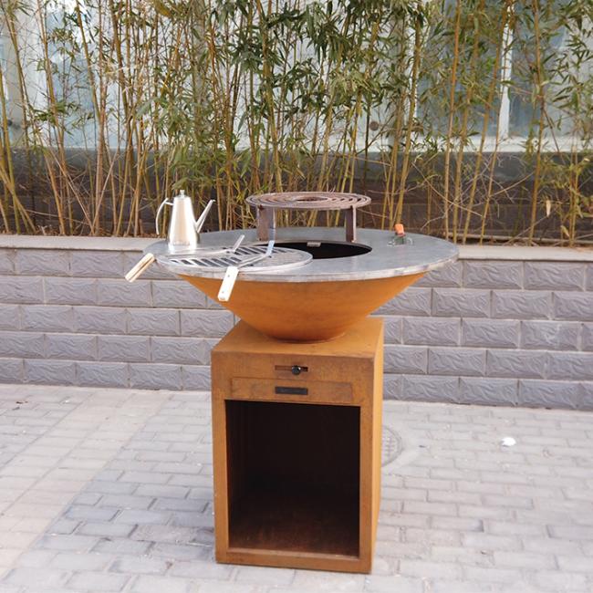 corten steel bbq grill with oil