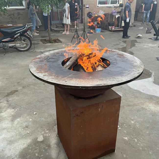 wood buring fire pit with grill plate