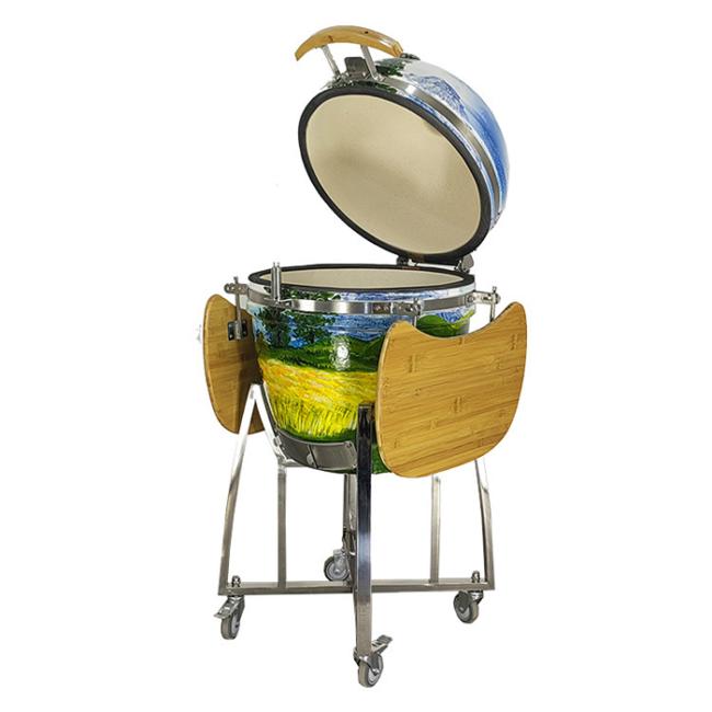 21-inch hand-painted ceramic grill - BBQ European and American smoked barbecue artifact & pizza oven for leisure gatheri