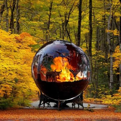 Cina legno d'acciaio di Corten della sfera della palla di fuoco del giardino di 600mm che brucia i pozzi all'aperto del fuoco in vendita