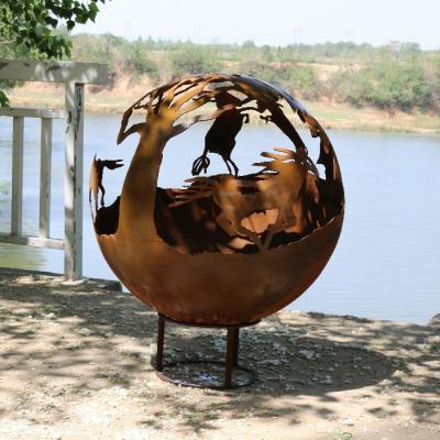 Cina Rustico Red Corten Steel Fire Pit Bowl Camping Ball Portatile a prova di ruggine in vendita