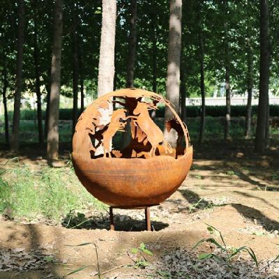 Cina Rustico Red Corten Steel Fire Pit Bowl Camping Ball Portatile a prova di ruggine in vendita