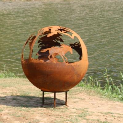 Cina Rustico Red Corten Steel Fire Pit Bowl Camping Ball Portatile a prova di ruggine in vendita