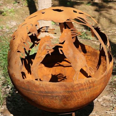 Cina Rustico Red Corten Steel Fire Pit Bowl Camping Ball Portatile a prova di ruggine in vendita