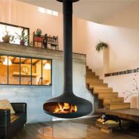 China Customizable Wood Pellet Fireplace Hanging Suspended From Ceiling for sale