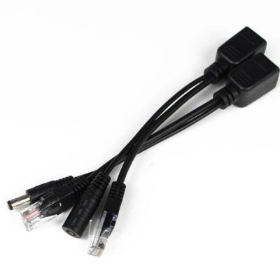 China DC Plug Male End POE Splitter Cable Injector 16cm Length for CCTV IP Camera in Black for sale