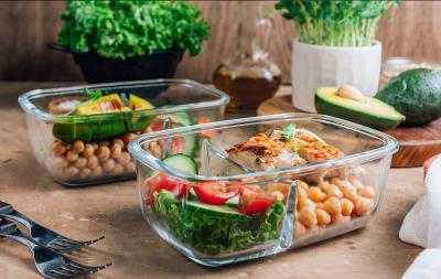 China Containers de armazenamento de vidro retangular OEM empilháveis 630ML FDA à venda