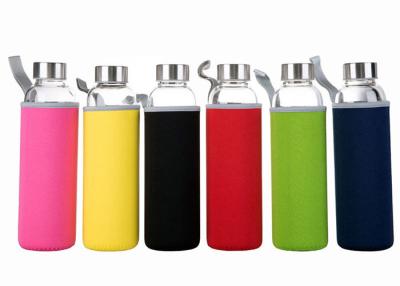 China Botella de agua de cristal irrompible de lujo de 16 onzas con el casquillo de acero inoxidable en venta