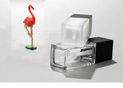 China Garrafas de vidro cosméticas do quadrado 30ml claro para a fundação líquida de Frost à venda