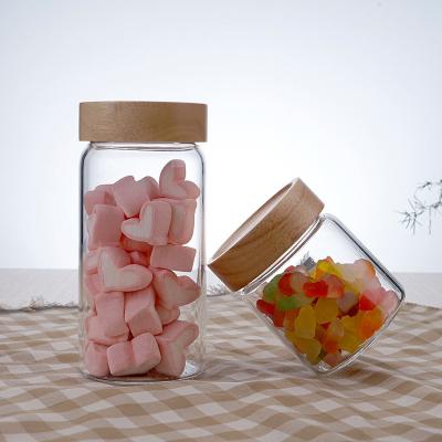 Cina I barattoli di vetro vuoti dell'alto borosilicato ventilano i contenitori stretti dei barattoli di stoccaggio con il coperchio di legno in vendita