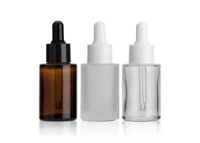China Amber Serum Glass Essential Oil claramente geada engarrafa a garrafa do conta-gotas 30ml à venda