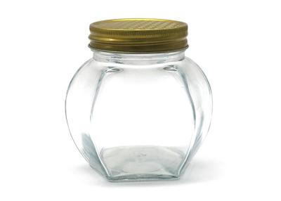 Cina Coperchio dorato di Honey Jars With Twist Off dell'inceppamento della bottiglia di vetro di vetro di esagono in vendita