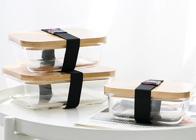 China Van het de Mondglas van de bamboe de Houten Dekking Brede van de de Kruiken Japanse Stijl Vierkante Vorm voor Voedsel Te koop
